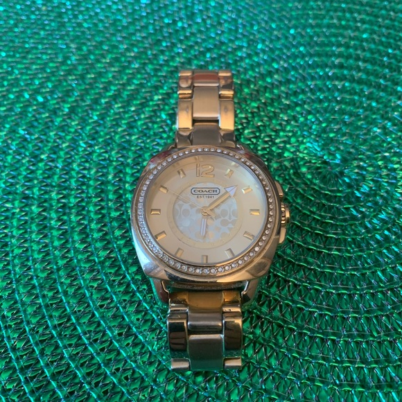 Coach | Accessories | Coach Boyfriend Rhinestone Bezel Watch Gold Tone ...
